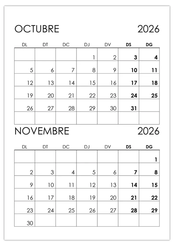 Calendari octubre, novembre 2026 – calendaris.su – calendaris en català