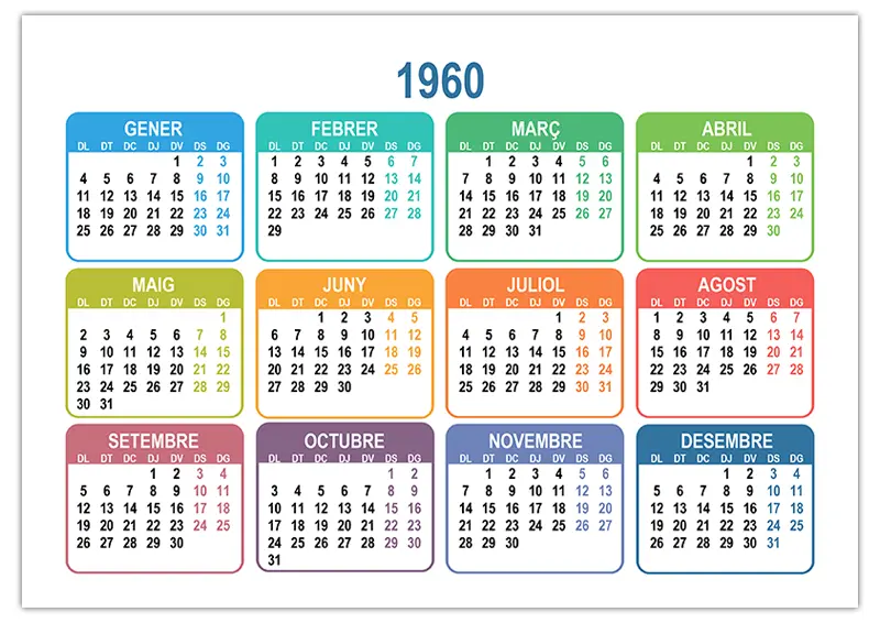 Calendari 1960 – calendaris.su – calendaris en català