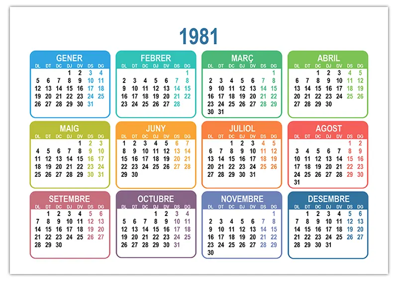 Calendari 1981 – calendaris.su – calendaris en català