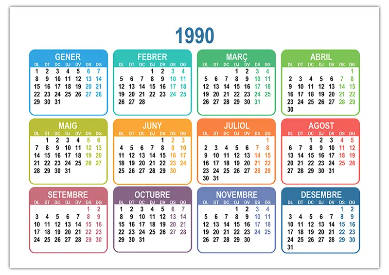 Calendari 1990 – calendaris.su – calendaris en català